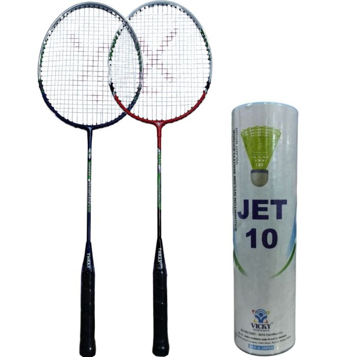 Buy Combo of Thrax Badminton Racket Set of 2 With Vicky Jet 10 Nylon ...