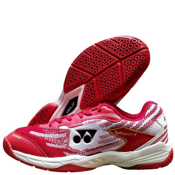 Buy Yonex V200 I Badminton Shoes Ruby Red Medallion Gold Online at Khelmart